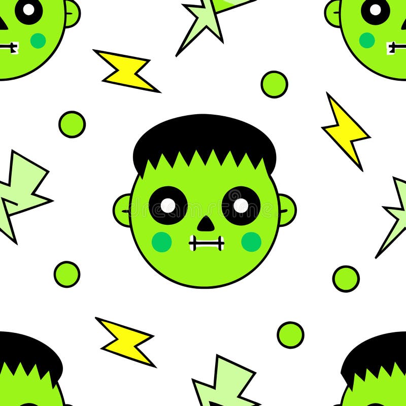 Cute Frankenstein Monster Faces Seamless Pattern Stock Vector ...