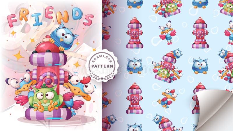Cute Friend Bird - Seamless Pattern Stock Illustration - Illustration ...