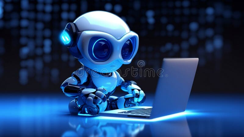 Cute Friendly Articifial Intelligence Robot Using Laptop Computer ...