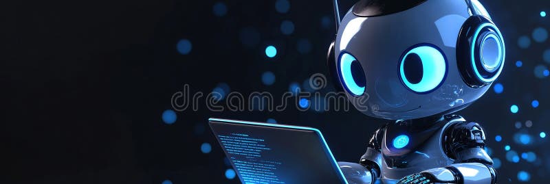 Cute Friendly Artificial Intelligence Robot Using Laptop Computer with ...