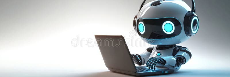 Cute Friendly Artificial Intelligence Robot Using Laptop Computer with ...