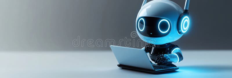 Cute Friendly Artificial Intelligence Robot Using Laptop Computer with ...