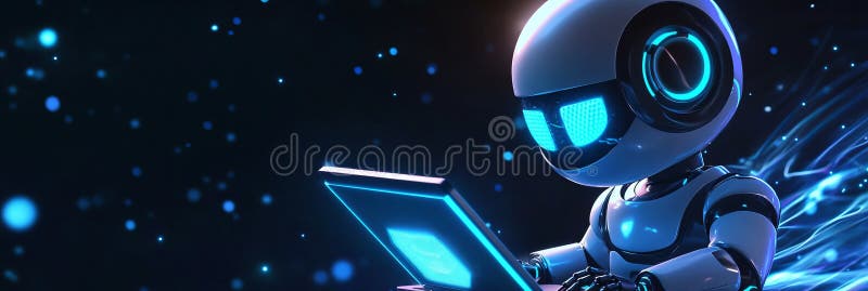 Cute Friendly Artificial Intelligence Robot Using Laptop Computer with ...