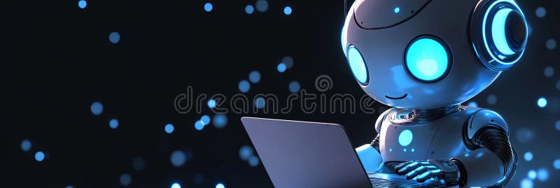 Cute Friendly Artificial Intelligence Robot Using Laptop Computer with ...