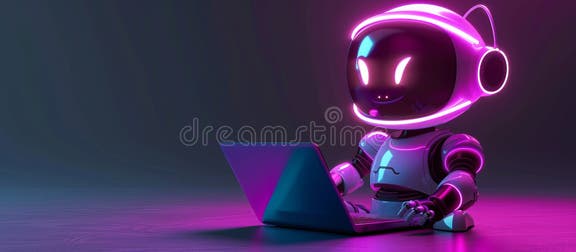 Cute Friendly Artificial Intelligence Robot Using Laptop Computer with ...