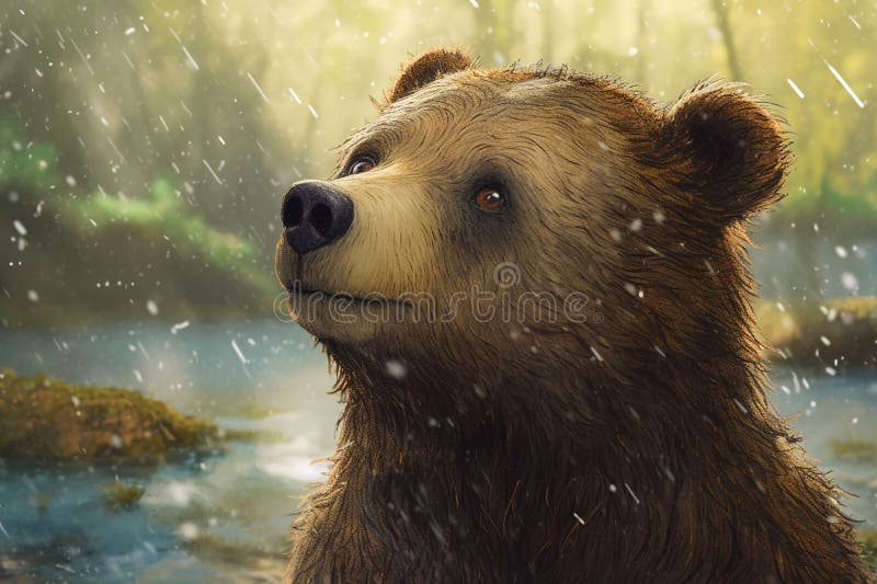 Cute and Friendly Bear in Dream World, Surrounded by Vaporous Patches ...