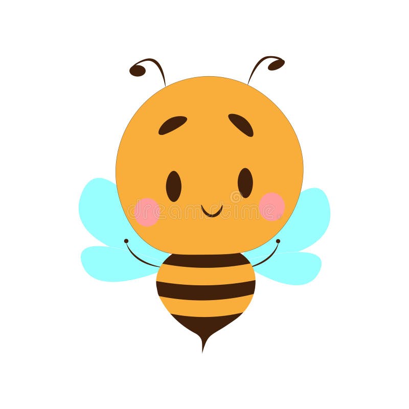 Cute Friendly Bee. Happy Flying Bee and Honeycomb on White Background ...