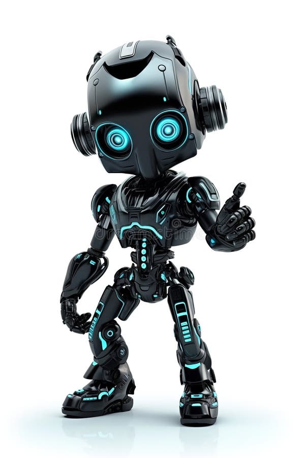 Cute Friendly Black Robot Isolated on White Background. Created Using ...