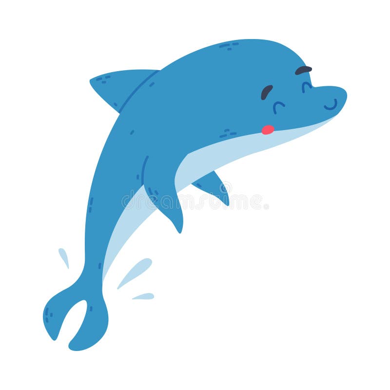 Cute Friendly Blue Dolphin Jumping Cartoon Vector Illustration Stock ...