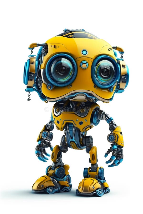 Cute Friendly Blue-yellow Robot Isolated on White Background. Created ...