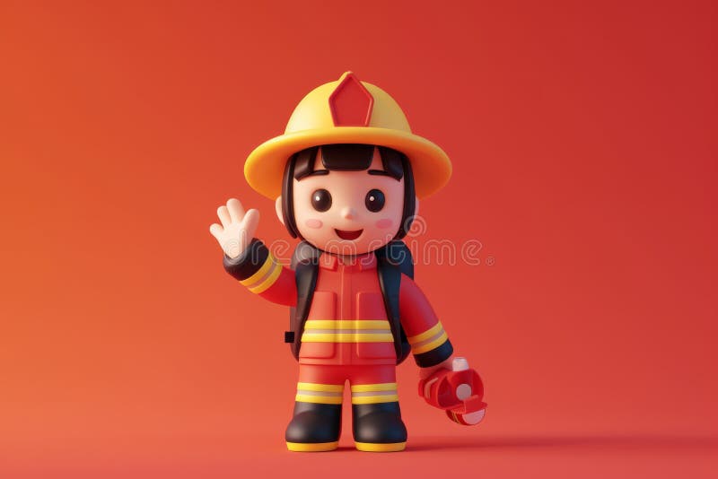 A Cute Friendly 3d Fire Fighter Character Waving To the Camera. 3D ...