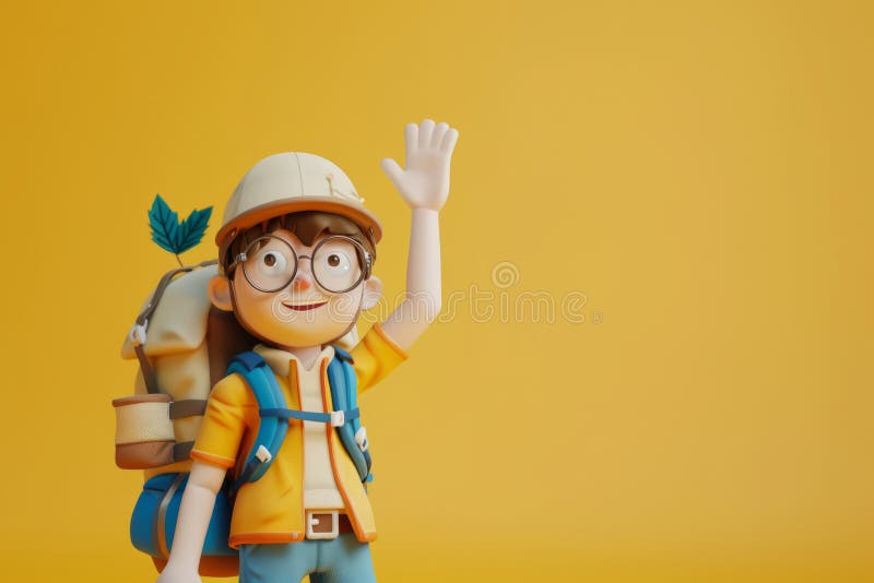 A Cute Friendly 3d Hiking Character Waving To the Camera. 3D Rendering ...