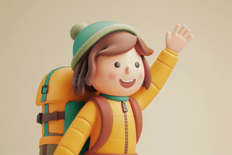 A Cute Friendly 3d Hiking Character Waving To the Camera. 3D Rendering ...