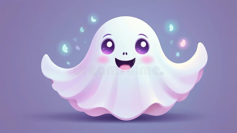 Cute Friendly Ghost with Soft Pastel Expression Stock Illustration ...