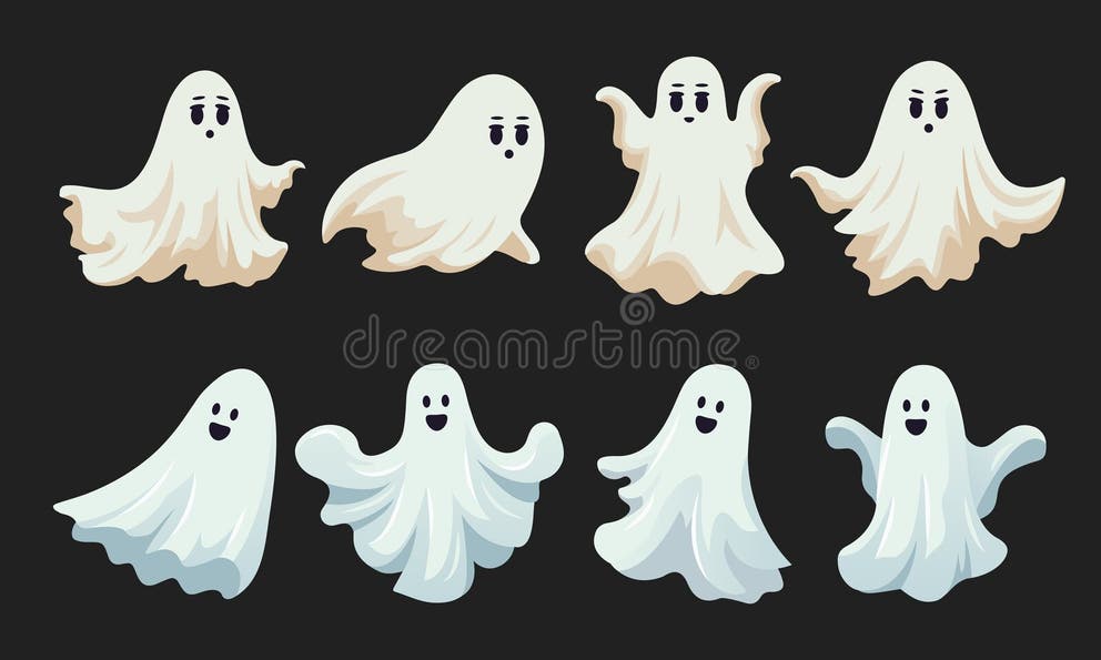 Cute Friendly Ghosts Set for Halloween. Set of Design Elements for ...