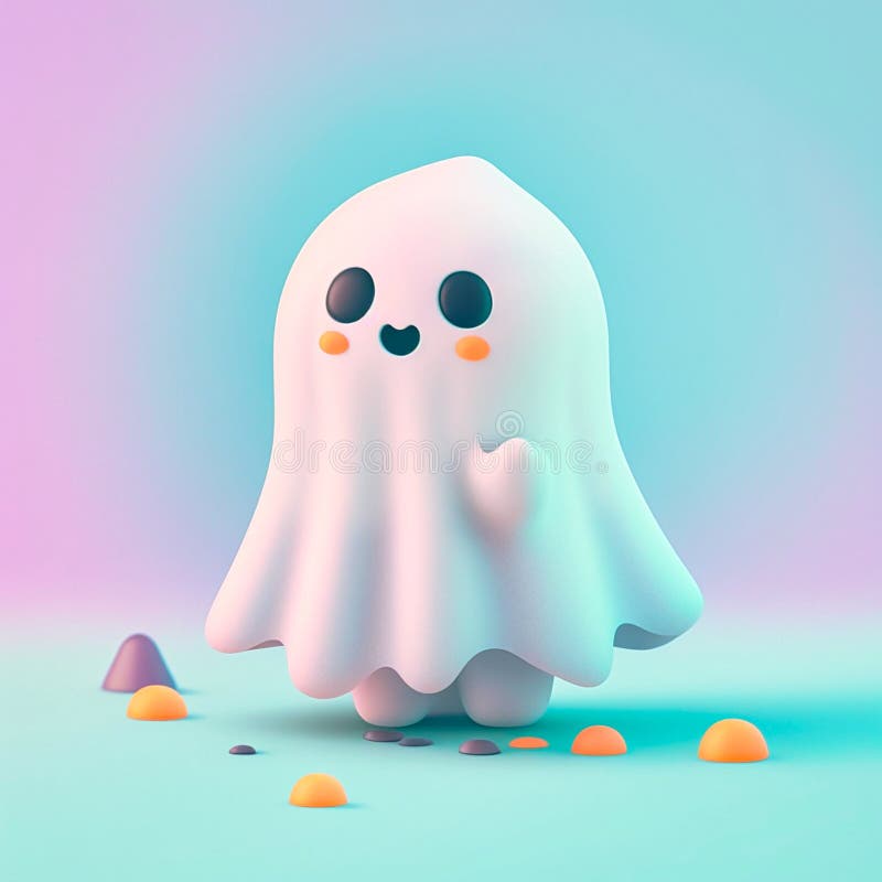 Cute Friendly Halloween Ghost on a Pastel Background, Generative AI ...