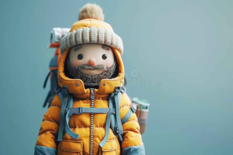 A Cute Friendly Hiking Character Wearing a Backpack . 3D Rendering ...