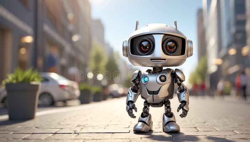 Cute Toy Automation Friendly Robot on the Street Future Stock ...
