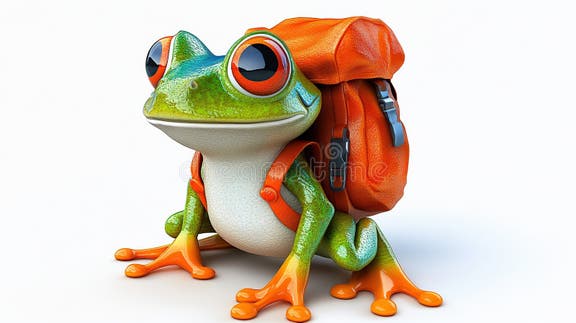 Cute frog with a backpack stock photo. Image of design - 372672294