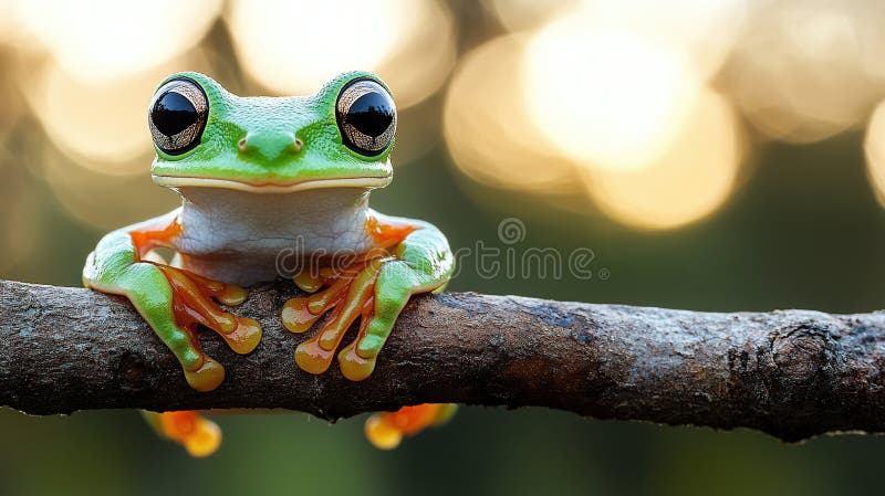 Cute frog on a branch stock photo. Image of orange, naturephotography ...