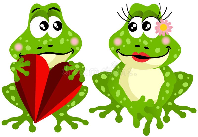 Cute Frog Couple Holding Red Heart Stock Vector - Illustration of ...