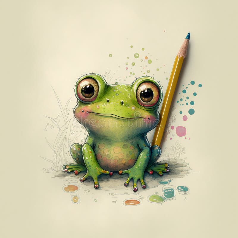 Cute Frog Hand Drawn by Kid (generative AI) Stock Illustration ...