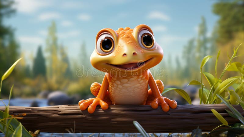 Cute Frog on a Log. Made with Generative AI Stock Illustration ...