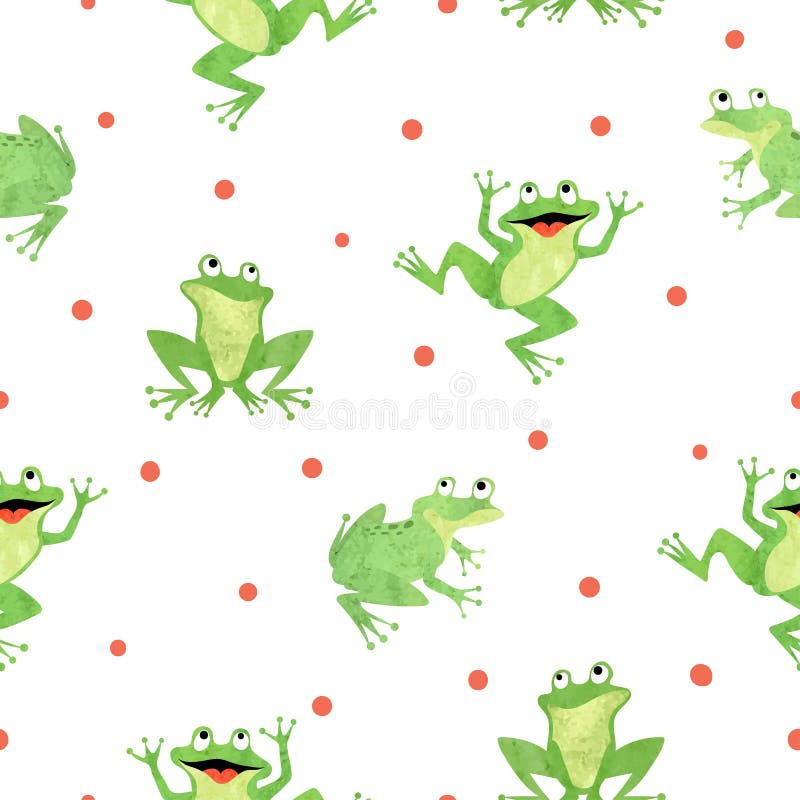 Cute Frog Pattern. Seamless Vector Background with Cartoon Green Frogs ...