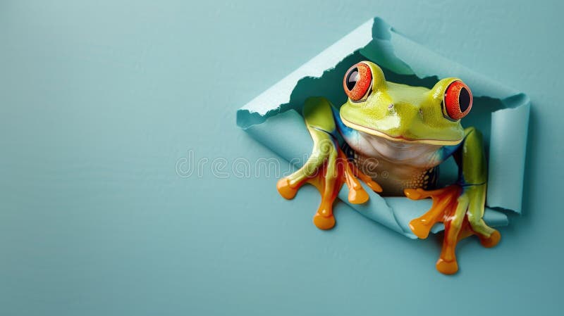 Cute Frog Peeking through a Hole Stock Illustration - Illustration of ...