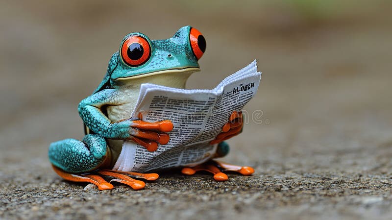 Cute Frog Reading Newspaper Stock Illustration - Illustration of frog ...