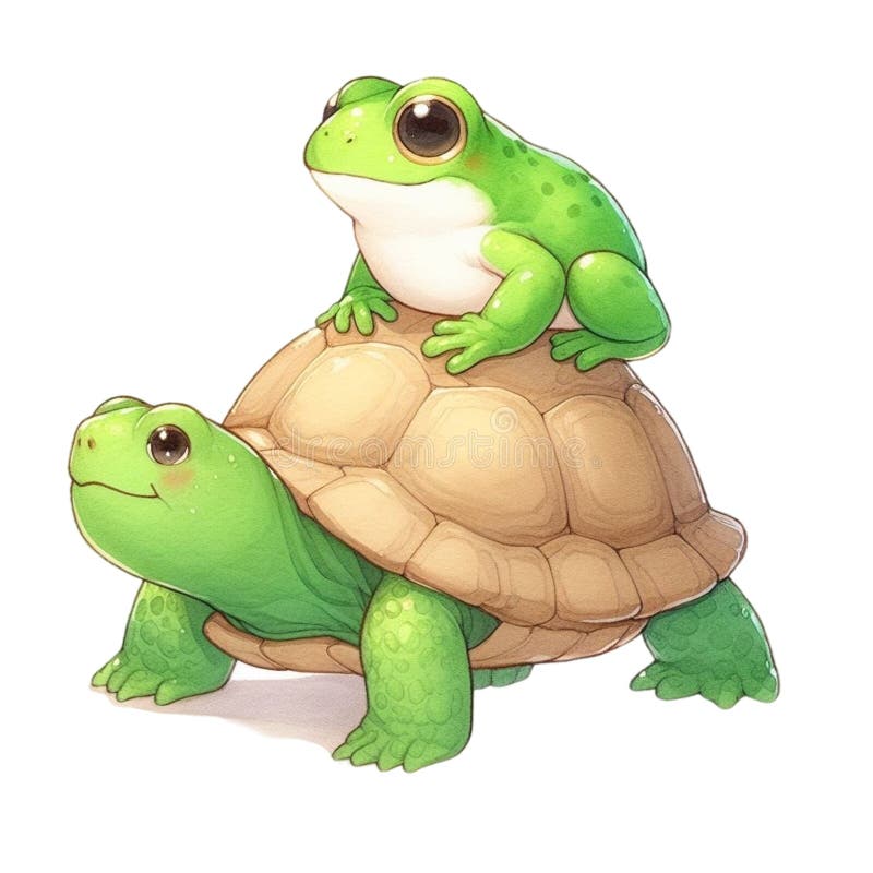 Cute Frog Standing on a Turtle S Back Stock Vector - Illustration of ...