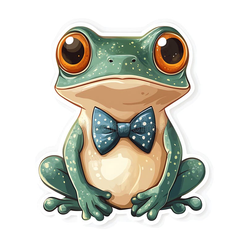 Cute Frog Sticker with a Bowtie Design Stock Illustration ...