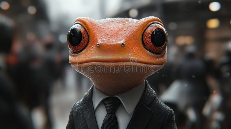 Cute Frog in a Suit, City Background Stock Illustration - Illustration ...