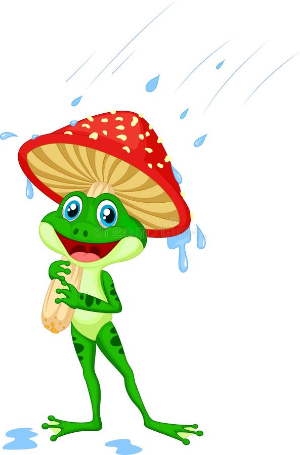 Cute Frog Wearing Rain Gear Under Mushroom Stock Vector - Illustration ...