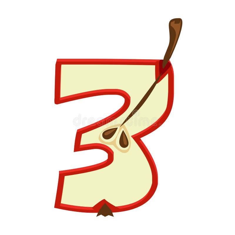 Cute Fruit Apple Number 3, Vector Digit Three Stock Vector ...