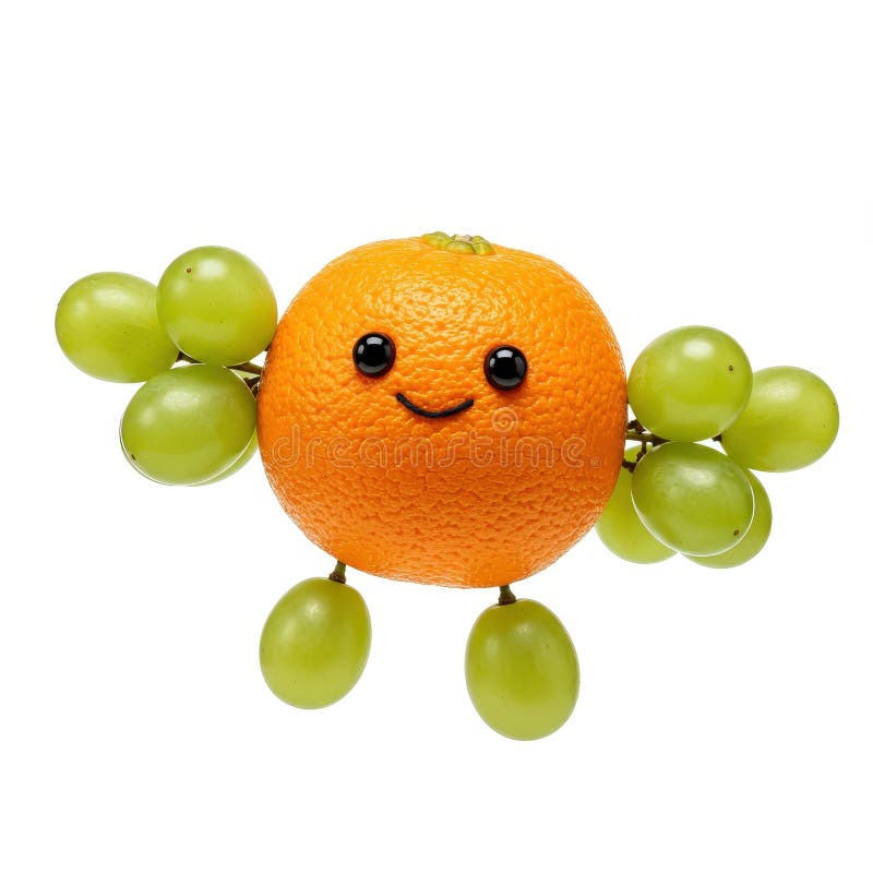 Cute Fruit Character with Orange and Grape Limbs Stock Illustration ...