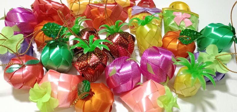 Cute Fruit, Handicraft with Colorful Ribbons. Stock Photo - Image of ...