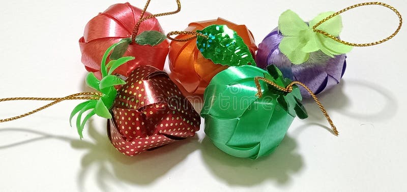 Cute Fruit, Handicraft with Colorful Ribbons. Stock Photo - Image of ...