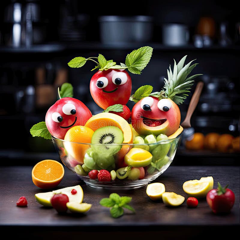 Cute Fruit, Happy Cute Set of Smiling Fruit Faces. Generative AI Stock ...
