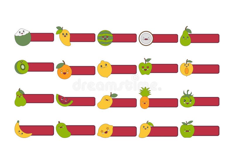 Cute Fruit Name Tag Element Set Stock Illustration - Illustration of ...