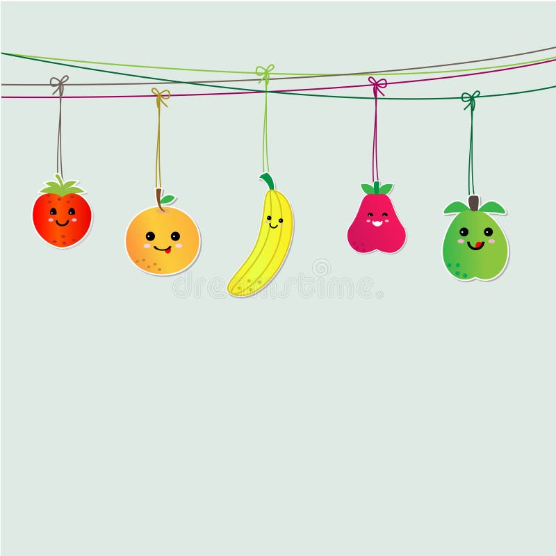 Cute Fruits Hanging on String Stock Illustration - Illustration of ...