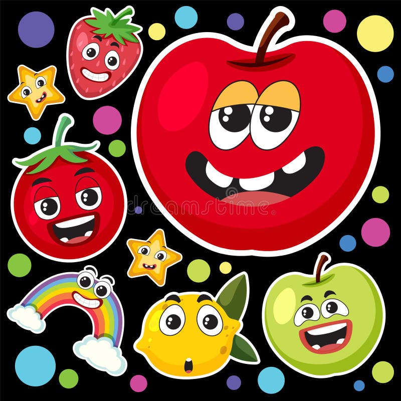 Cute Fruits Sticker Seamless Pattern Stock Vector - Illustration of ...