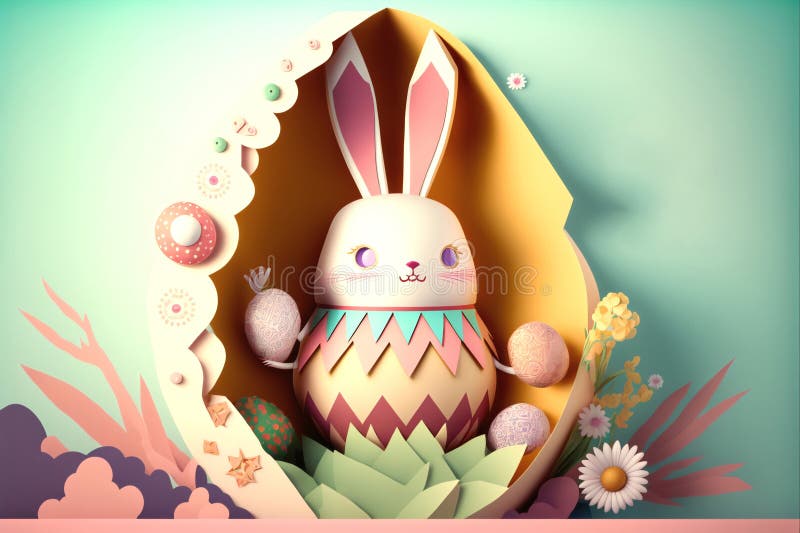 A Cute Fun Kirigami Bunny Character Inside an Egg, Happy Easter Theme ...