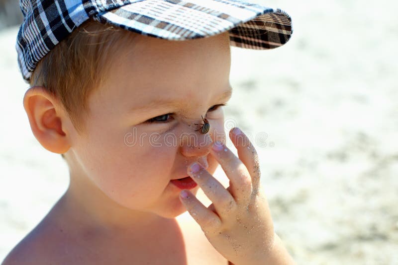 Cute Funny Baby Boy Catching Bug on Nose Stock Photo - Image of funny ...