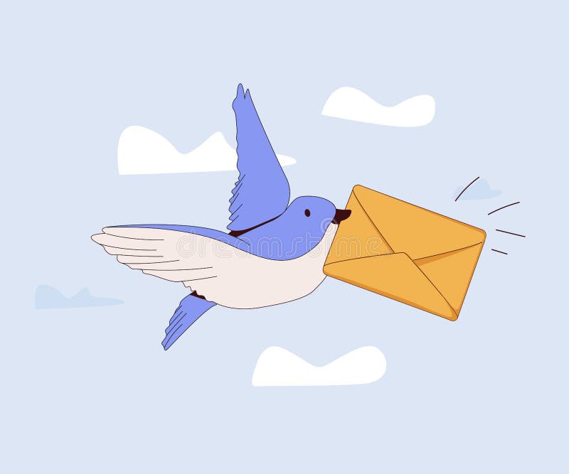 A Cute Funny Bird Carries an Envelope. Messaging, Sending Letters ...