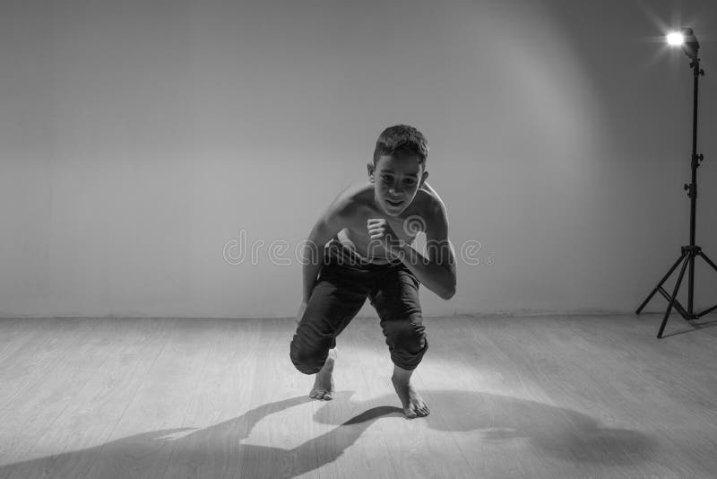 Cute Funny Boy in Dance Studio - Young Man Break Dancing Stock Photo ...