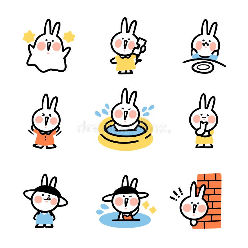 Cute Funny Bunny Rabbit Doodle Sticker Asset Set Collection Vol. 1 ...