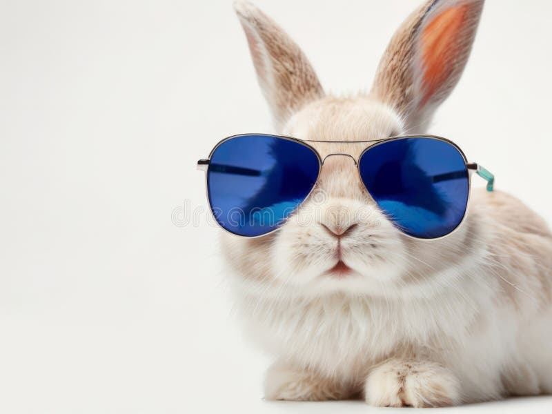 Cute Funny Bunny Wearing Sunglasses on Color Background. AI Generated ...