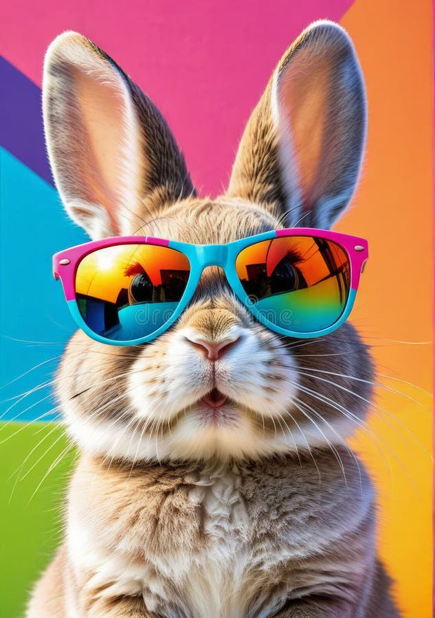 Cute Funny Bunny Wearing Sunglasses on Color Background. AI Generated ...
