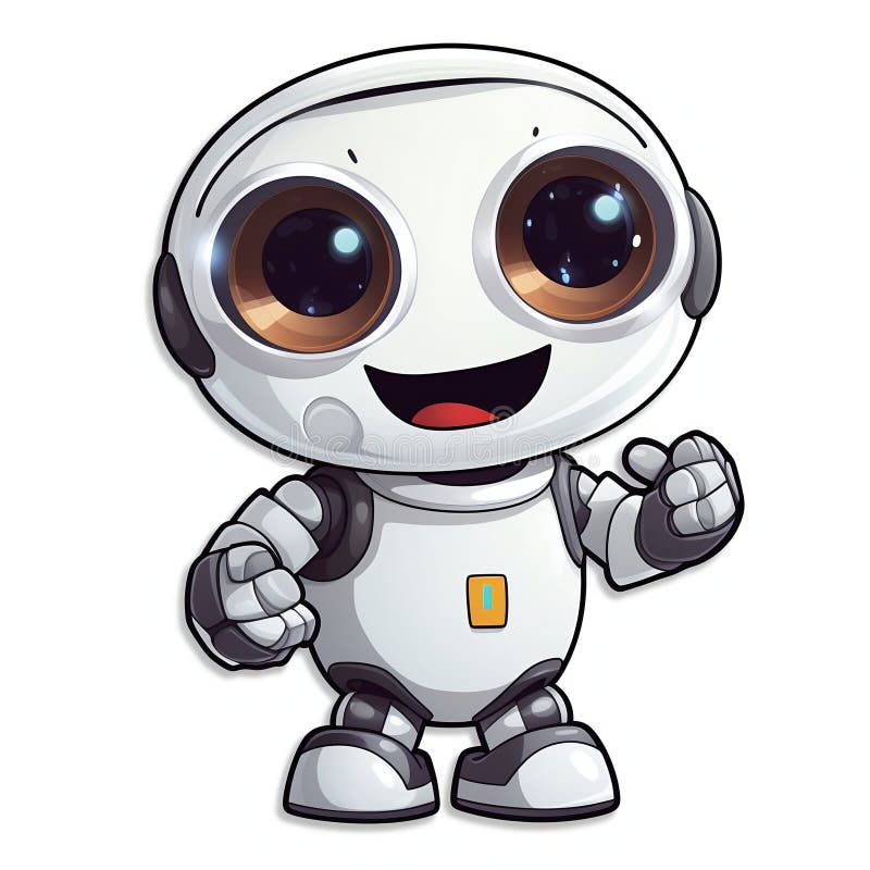 Cute and Funny Cartoon Robot on White Background. Generative Ai Stock ...